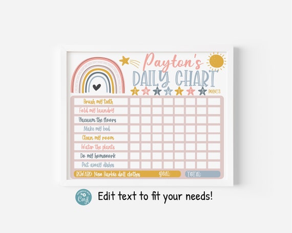 EDITABLE Kid's Behavior Chart Printable Points Reward Chart, 59% OFF