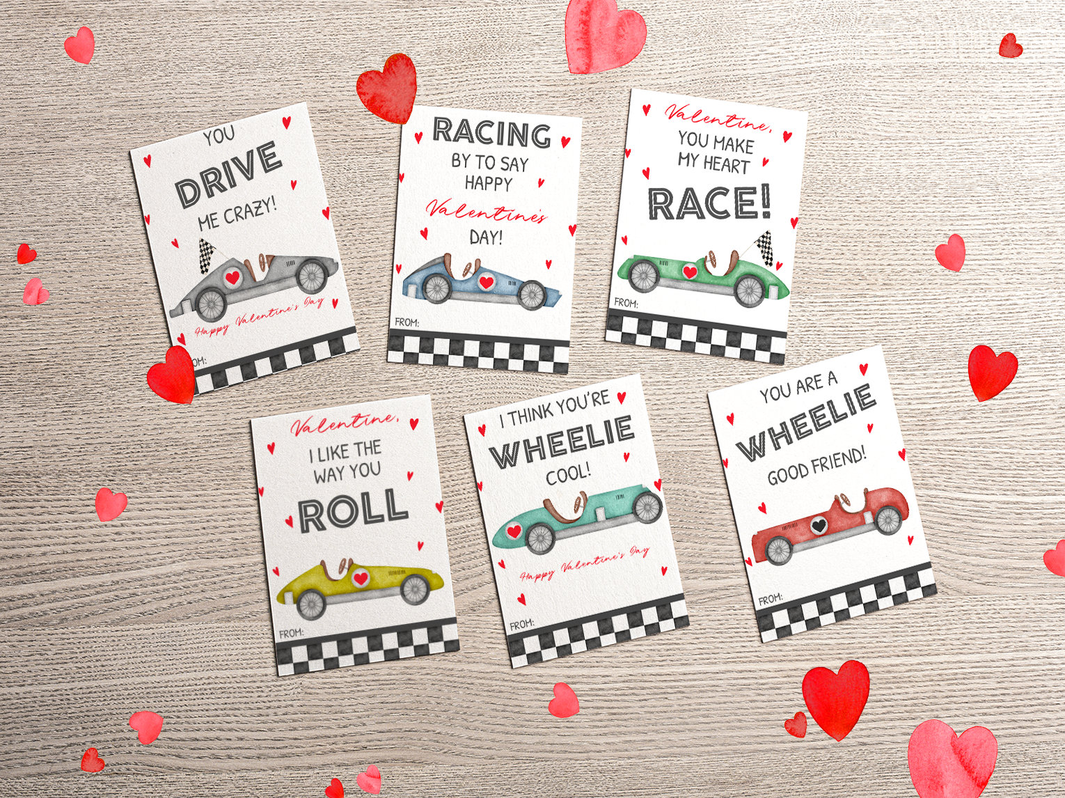 Printable Race Car Valentine's Day Cards, Print at Home Classroom ...