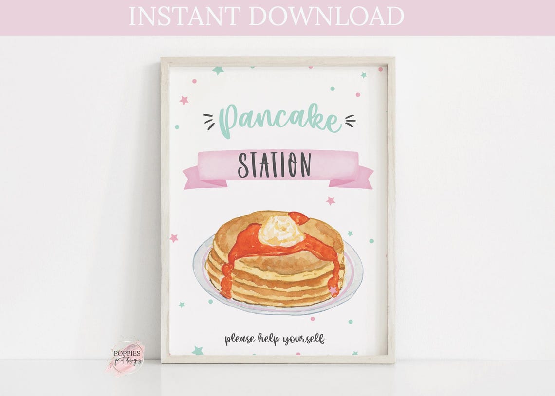 Pancake Station Sign Pancakes and Pajamas Birthday Sign Sleepover ...