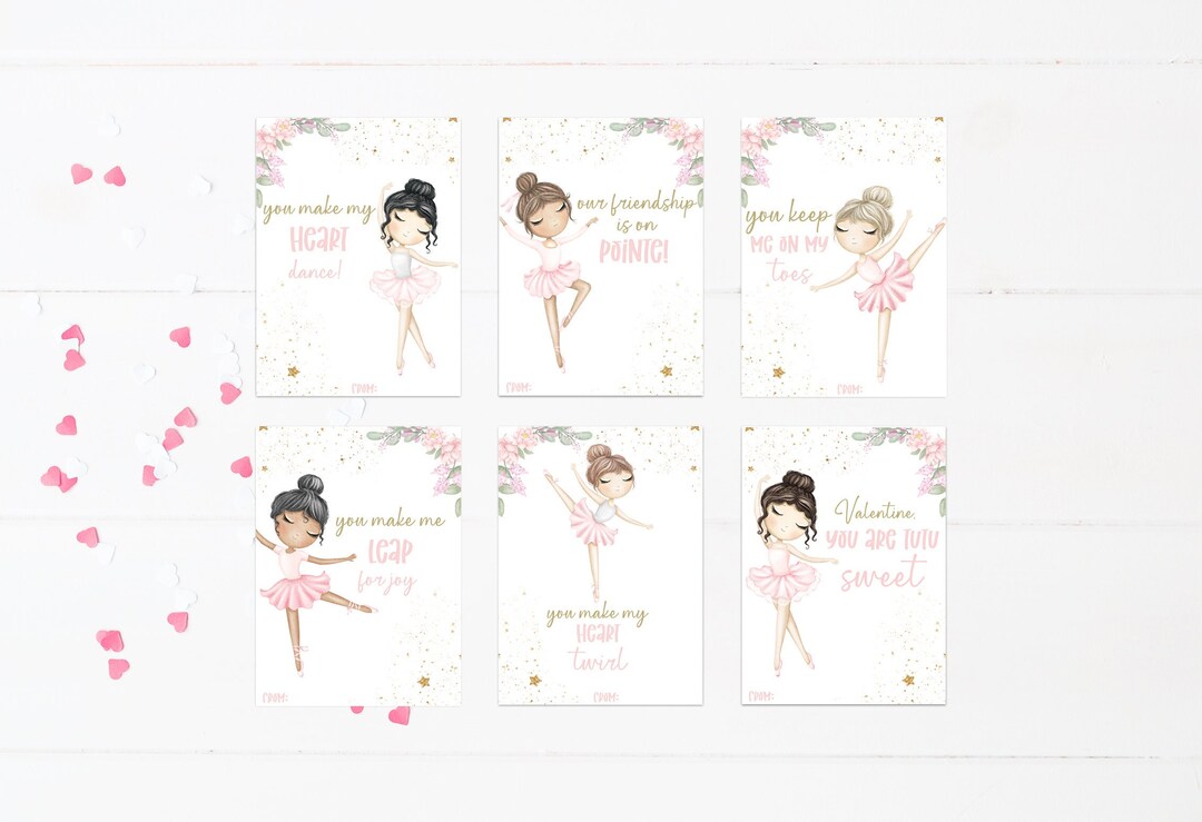 Printable Ballerina Valentine's Day Cards, Print at Home Classroom ...