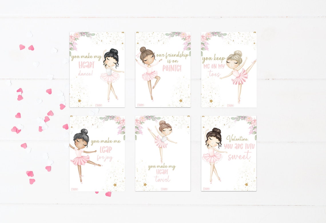 Printable Ballerina Valentine's Day Cards, Print at Home Classroom ...