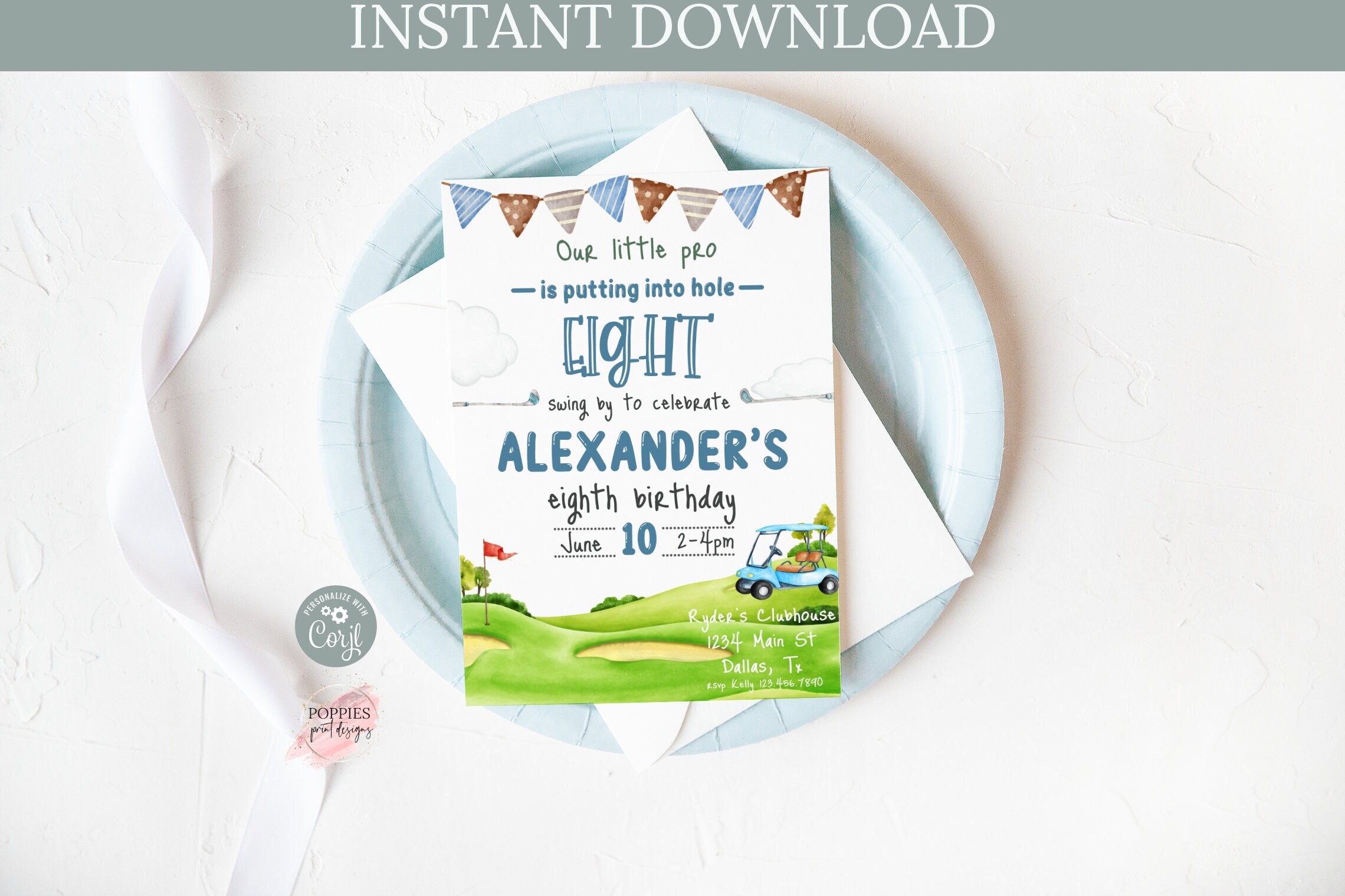 Editable Golf Birthday Invitation, Custom Boy Birthday Invite, Boy ...