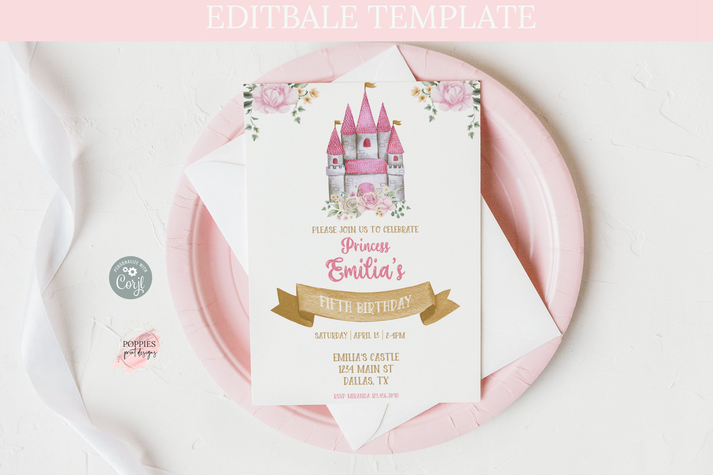 Editable Castle Birthday Invitation, Once Upon a Time Princess Invite ...