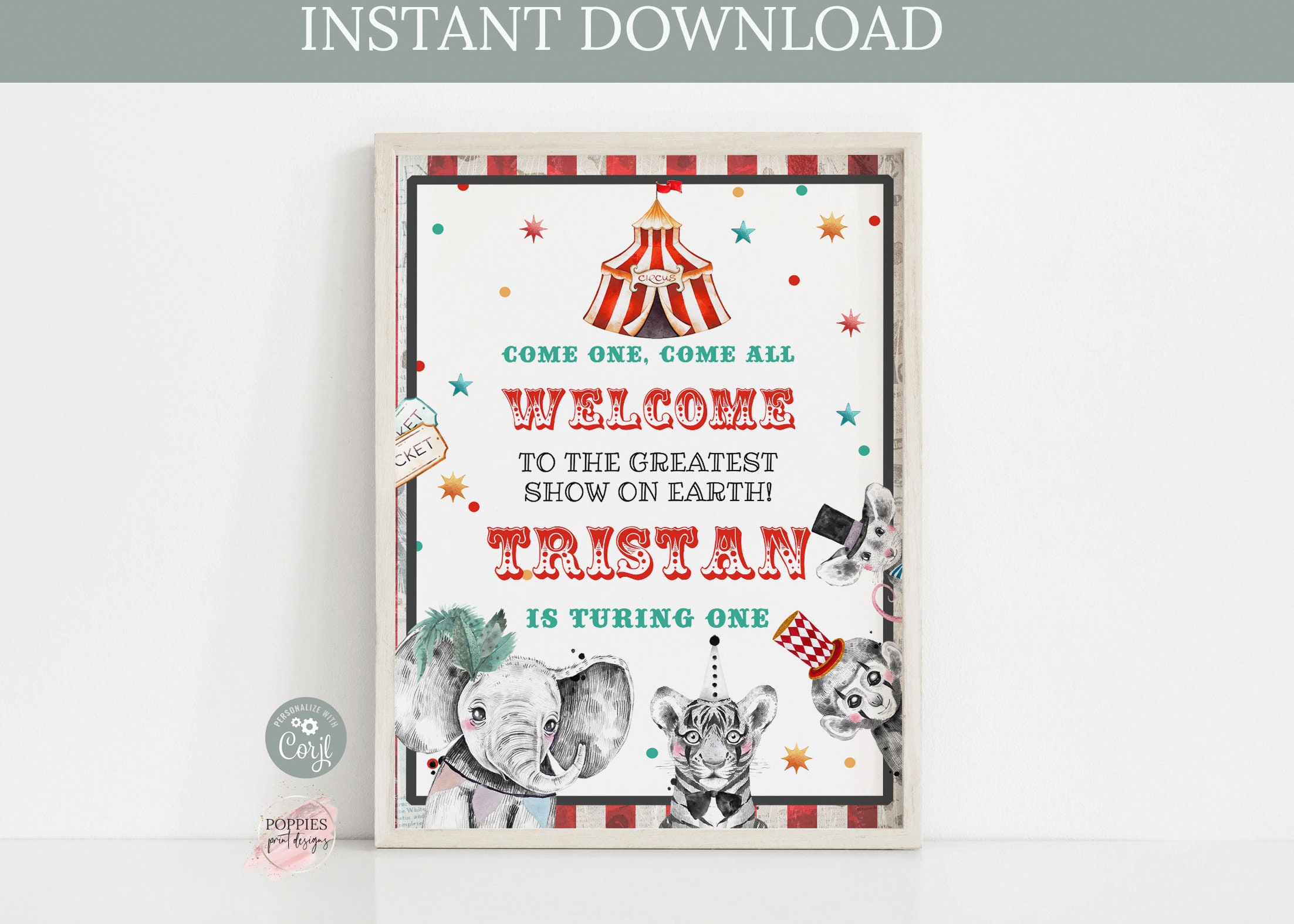 Editable Circus Birthday Party Welcome Sign Carnival Birthday Custom ...