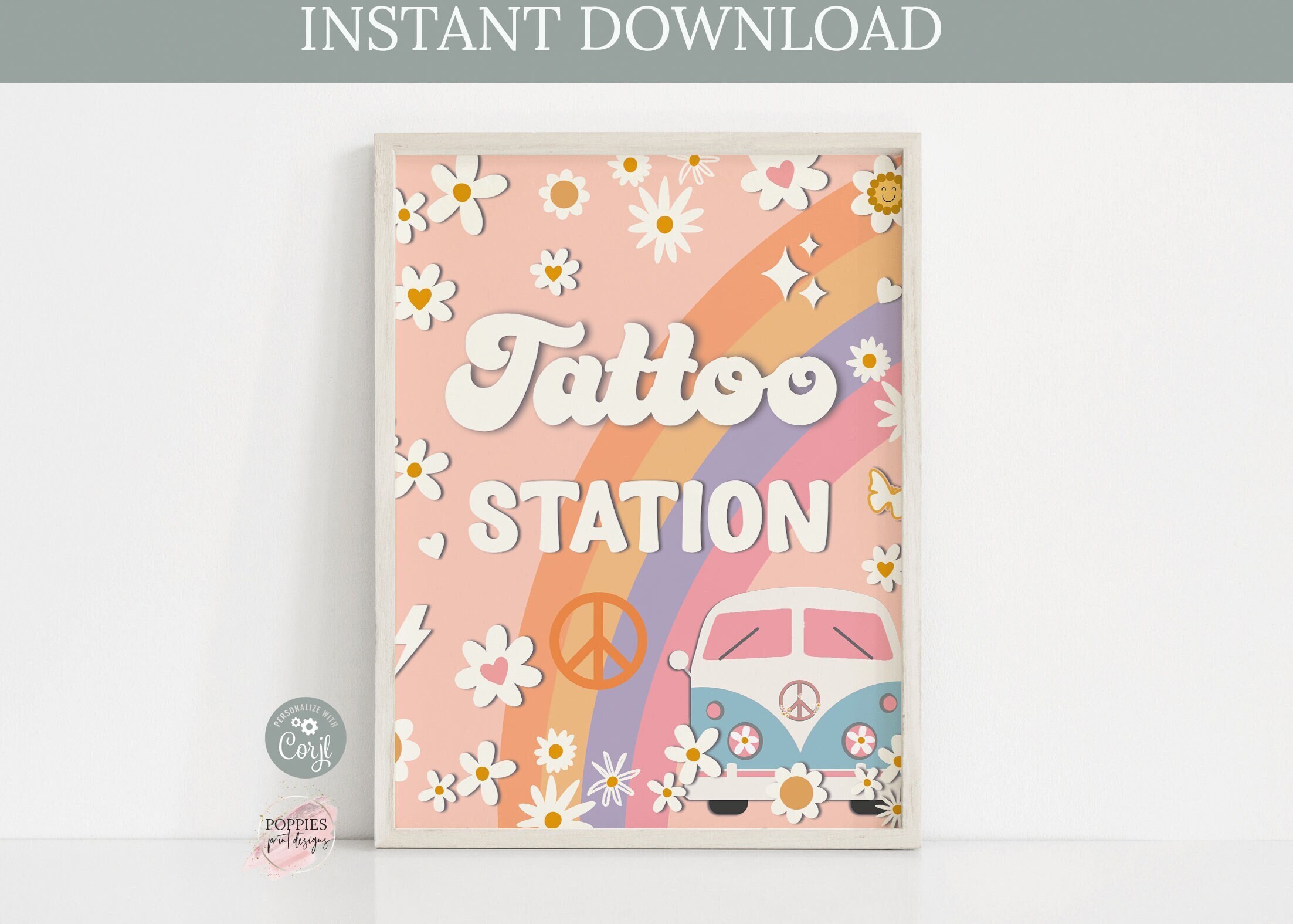 Groovy Tattoo Station Sign Party Favor Sign Retro Birthday Party Daisy ...