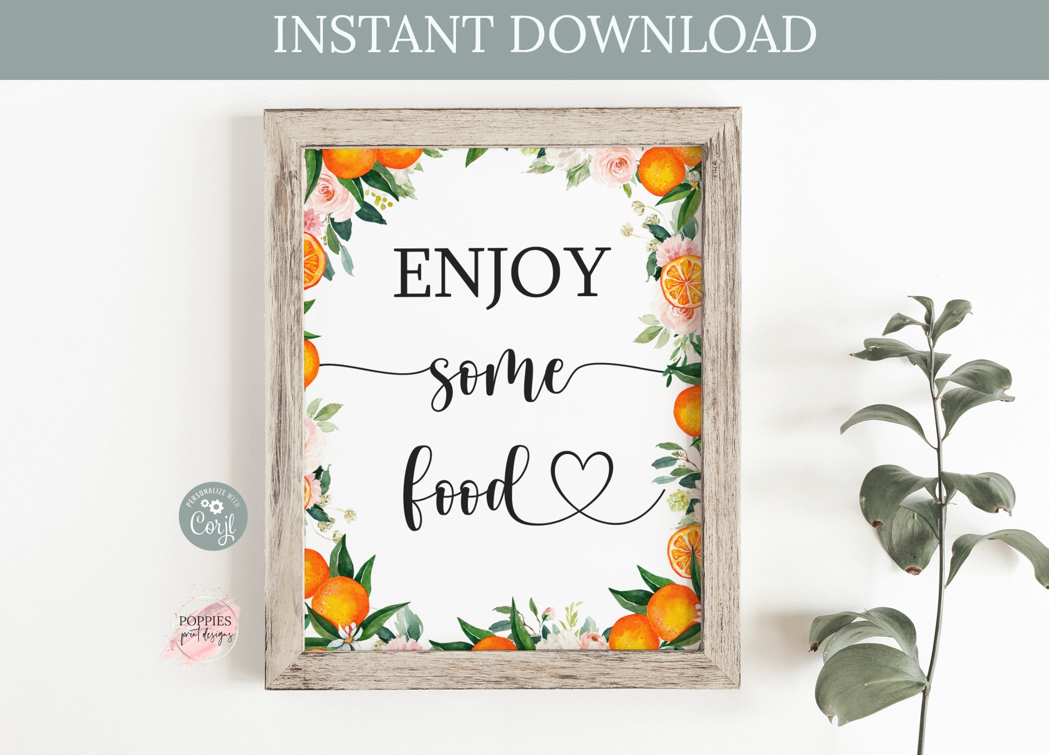 Little Cutie Enjoy Some Food Sign Food Table Sign Orange Cute One ...