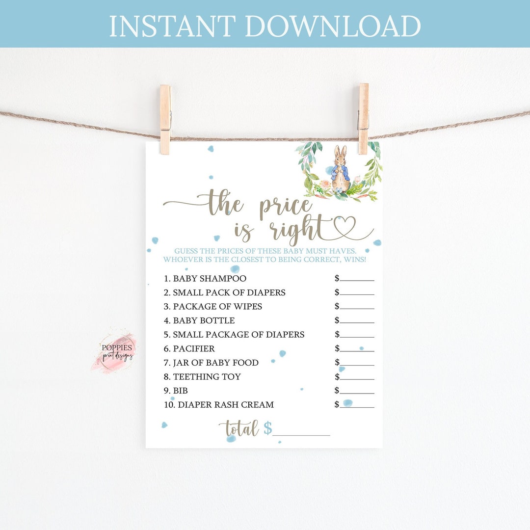 Price is Right Baby Shower Game, Peter Rabbit Baby Shower Game, Baby ...