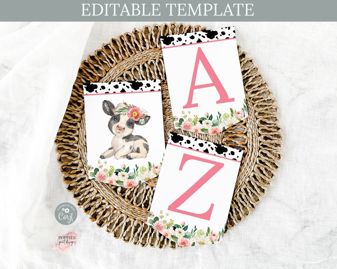 Editable Cow Birthday Banner 8.5x11" Holy Cow I'm One Baby Shower ...