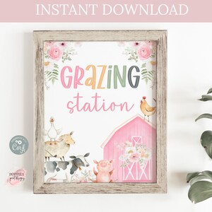 Pink Floral Barnyard Grazing Station Sign Farm Birthday Party Food Sign ...