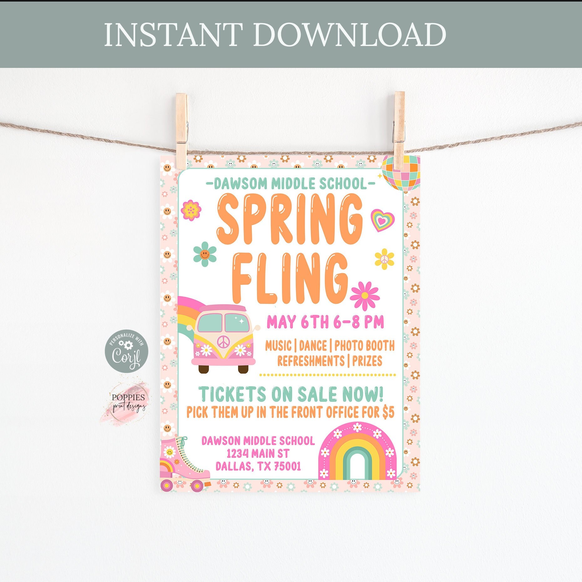 Editable Groovy School Dance Flyer Spring Fling Sign School Event ...