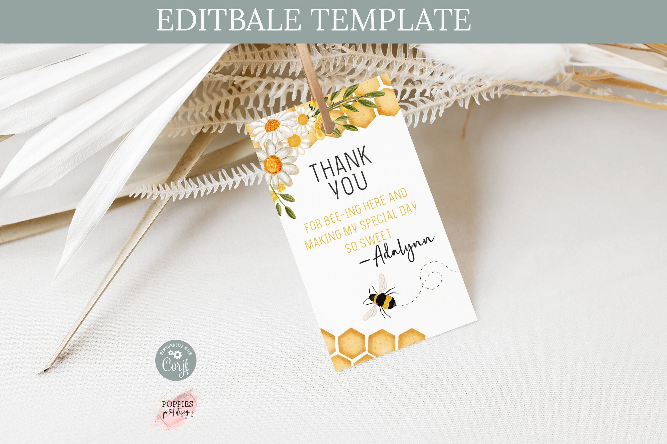 Editable Honey Bee Birthday Party Favor Tag, First Bee Day Birthday ...