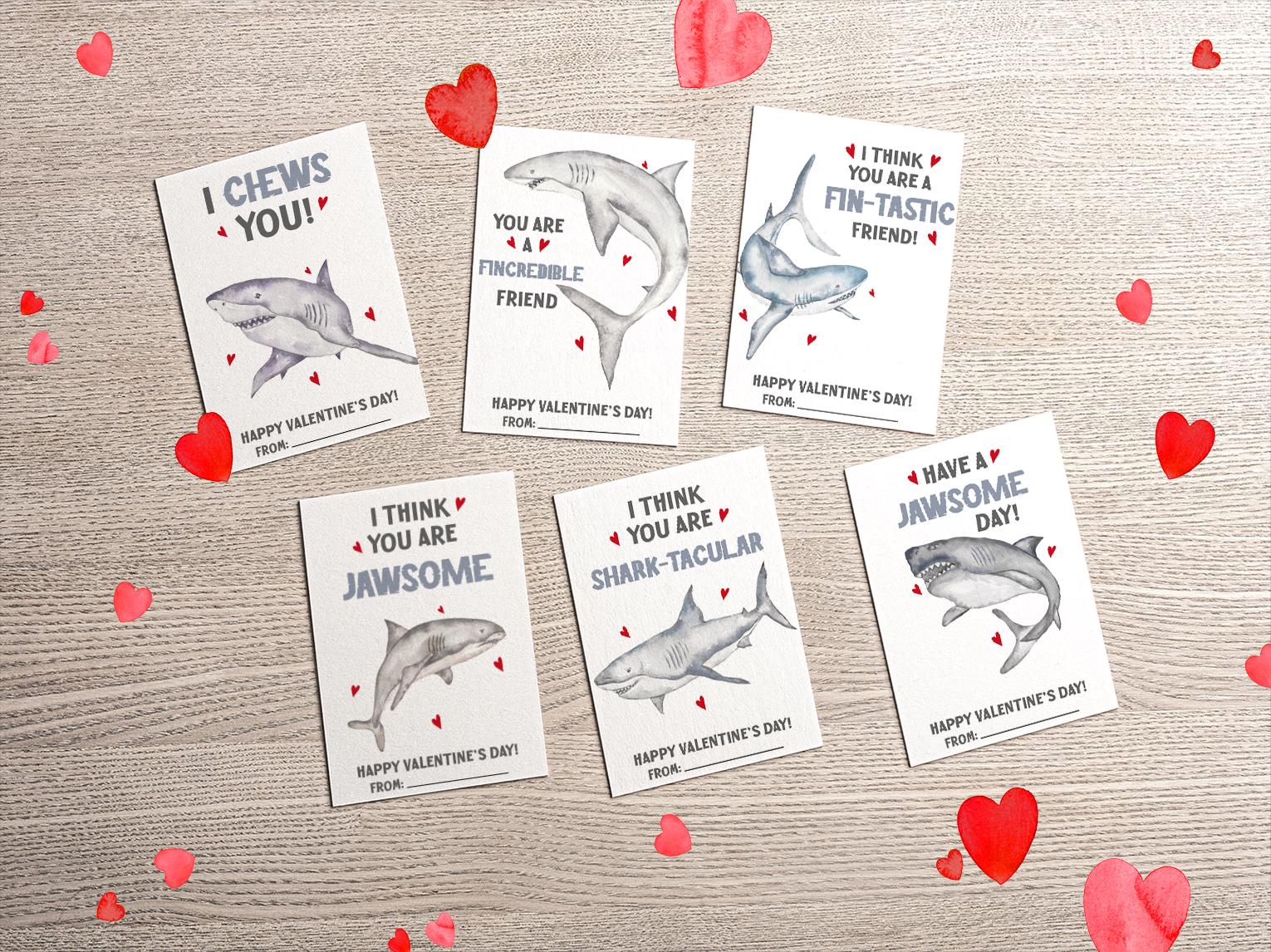 Printable Shark Valentine's Day Cards, Print at Home Ocean Classroom ...