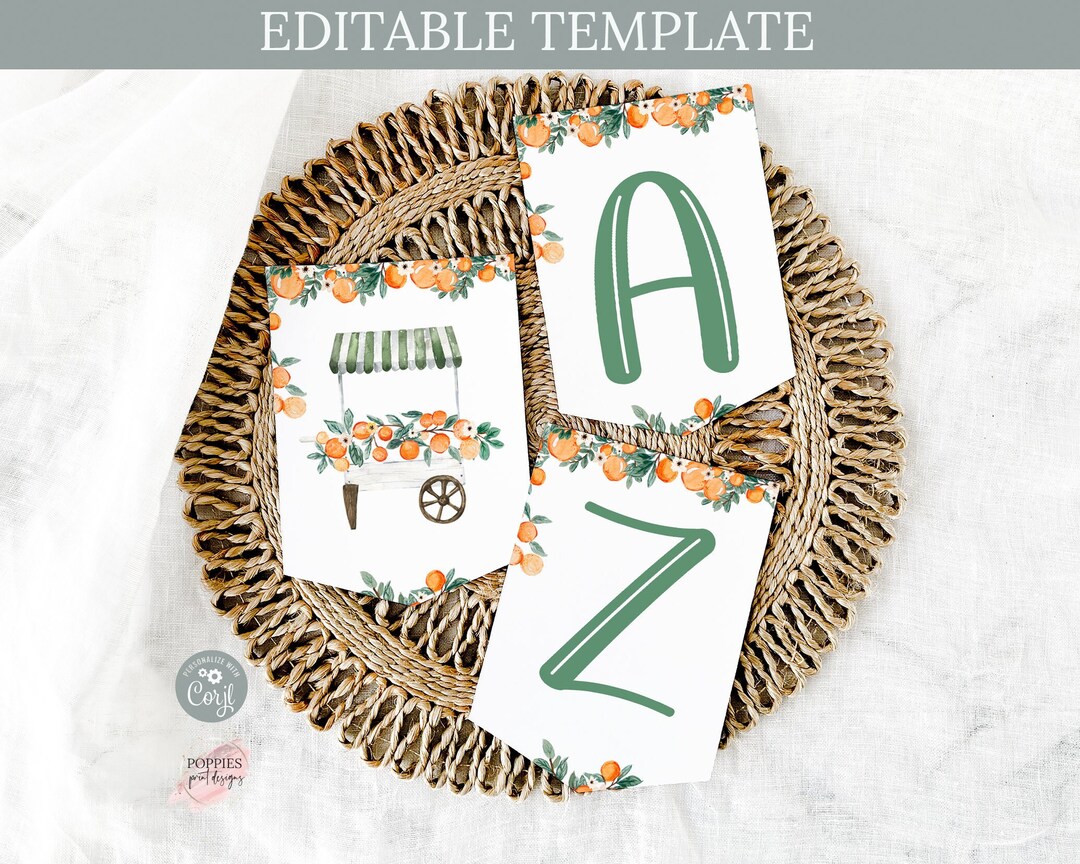 Editable Little Cutie Banner 8.5x11" Citrus Baby Shower Bunting Orange ...