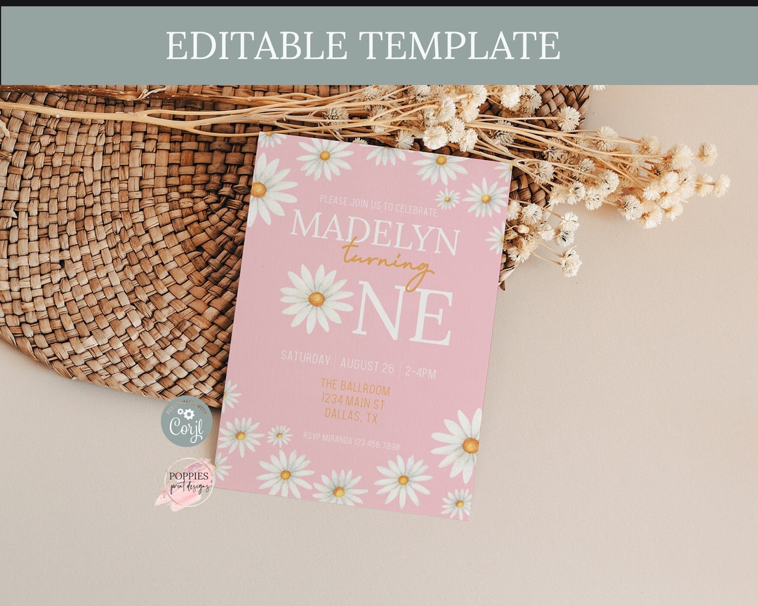 Editable Daisy First Birthday Invitation, Daisy 1st Birthday Invite ...