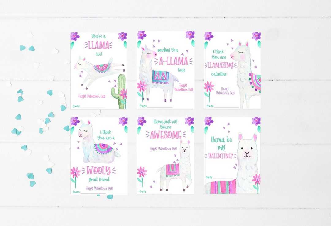 Printable Llama Valentine's Day Cards, Print at Home Classroom ...