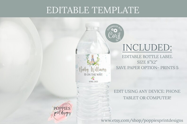 Editable Peter Rabbit Baby Shower Water Bottle Label Flopsy - Etsy