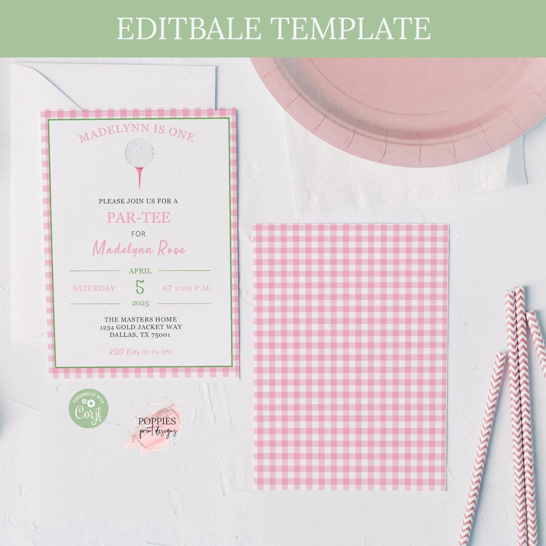 Editable Pink Golf Birthday Invitation, Preppy Girl Masters Party ...