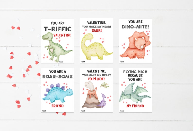 Printable Dinosaur Valentine's Day Cards, Print at Home Classroom ...