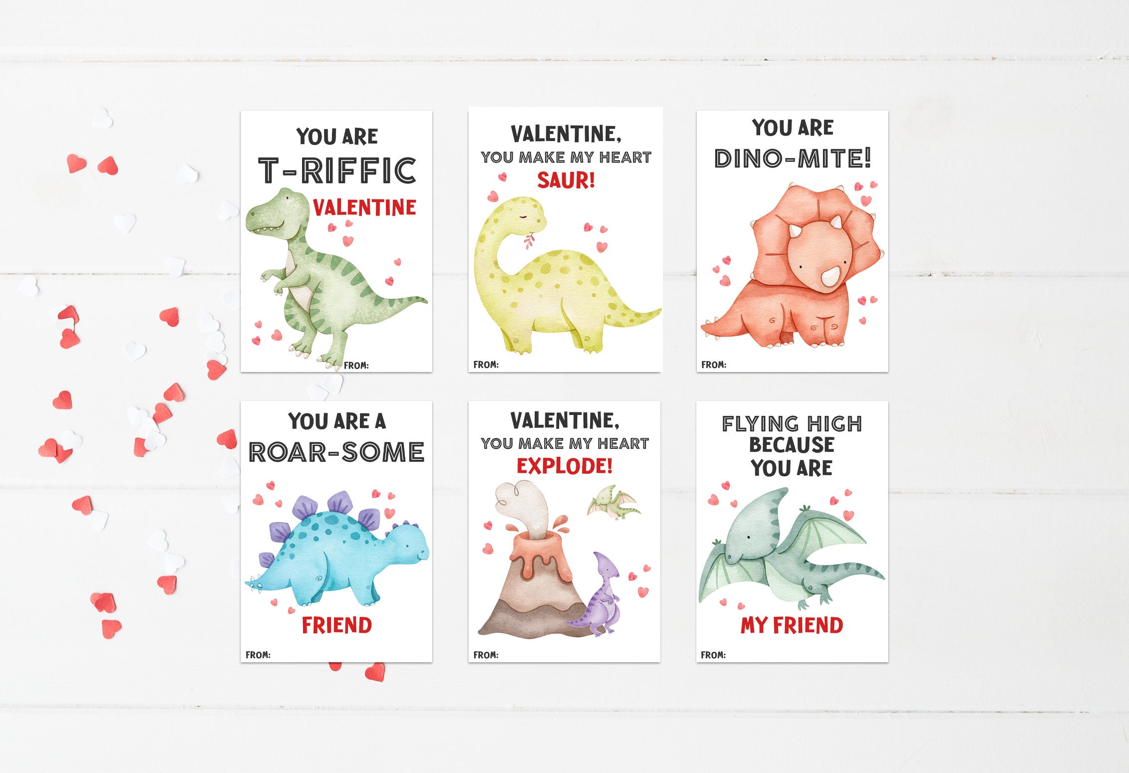 Printable Dinosaur Valentine's Day Cards, Print at Home Classroom ...