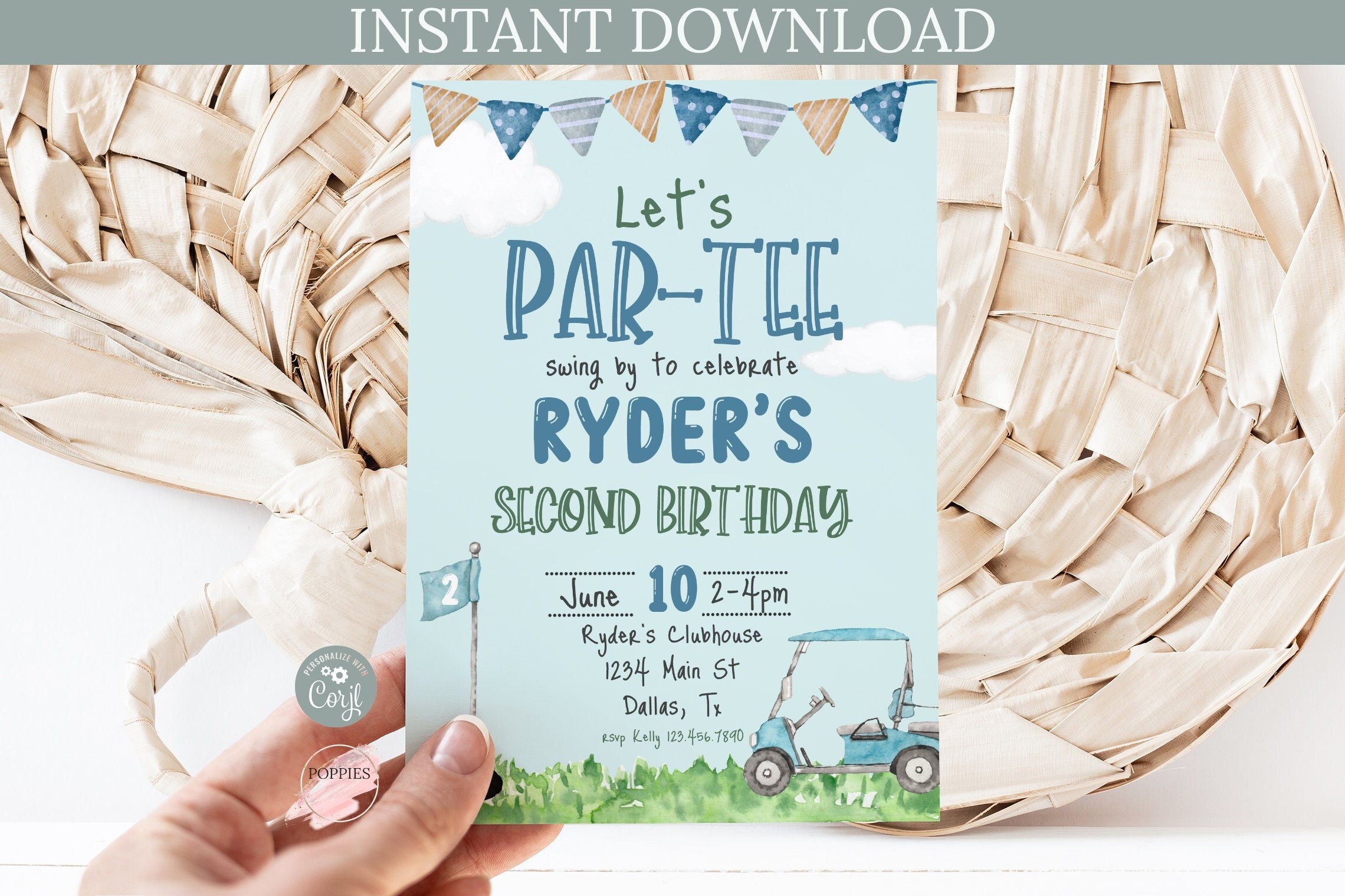 Editable Boy Golf Birthday Par-tee Invitation, Boy Golfing Birthday ...