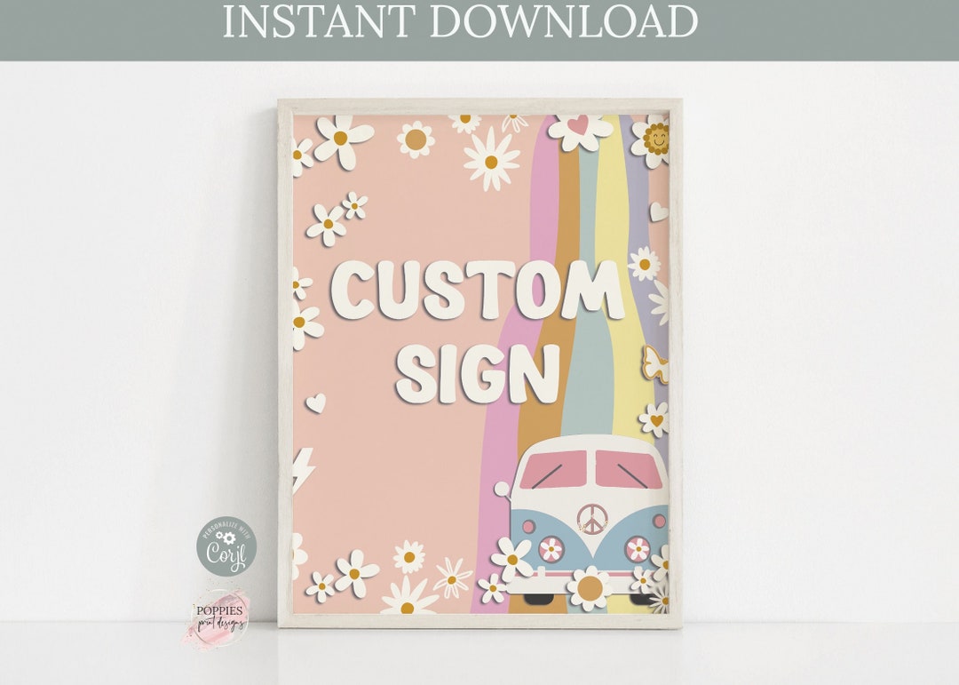 Editable Groovy Party Custom Sign Groovy One Birthday Sign Daisy ...