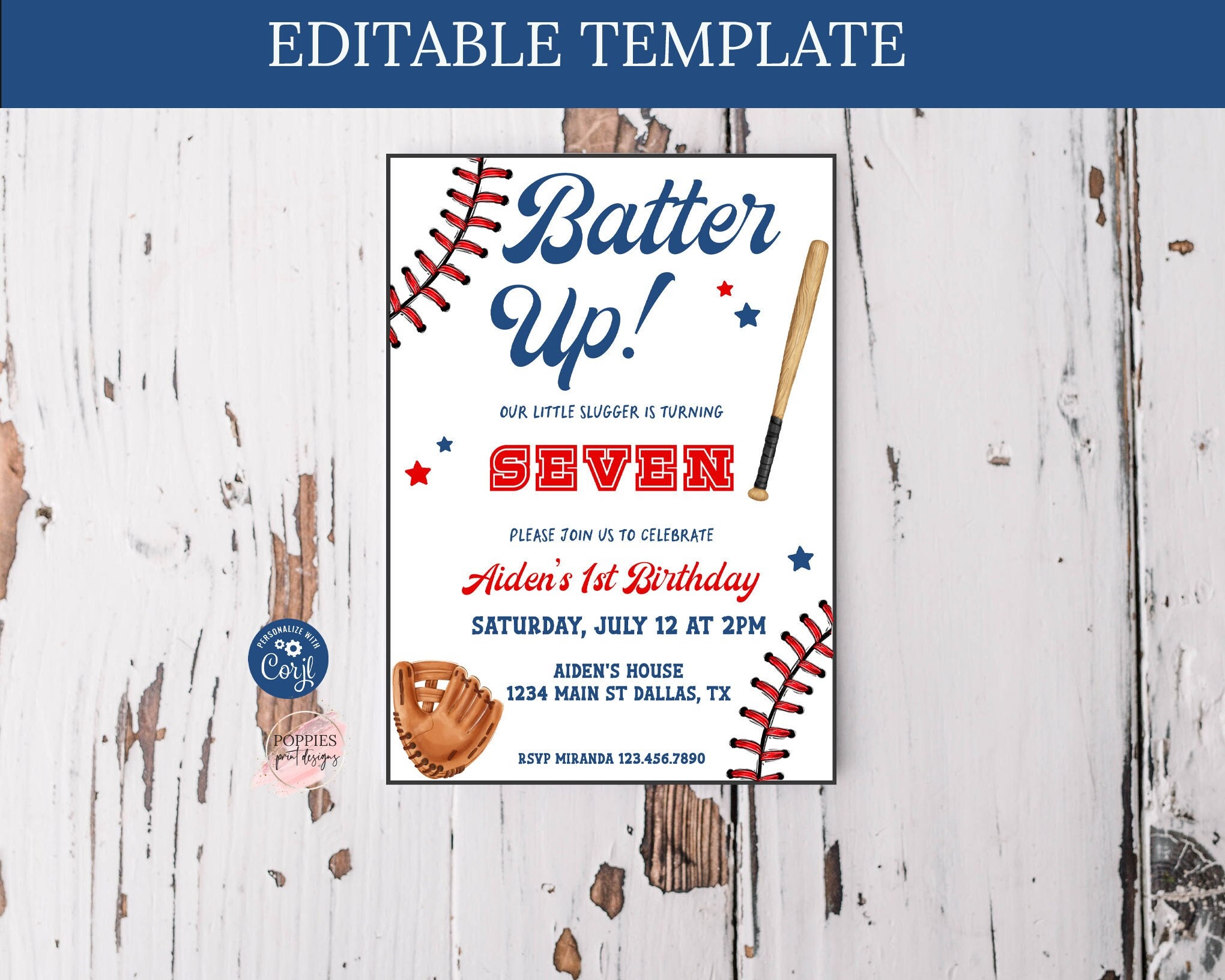 Editable Baseball Birthday Invitation Batter up Birthday Baseball Any ...