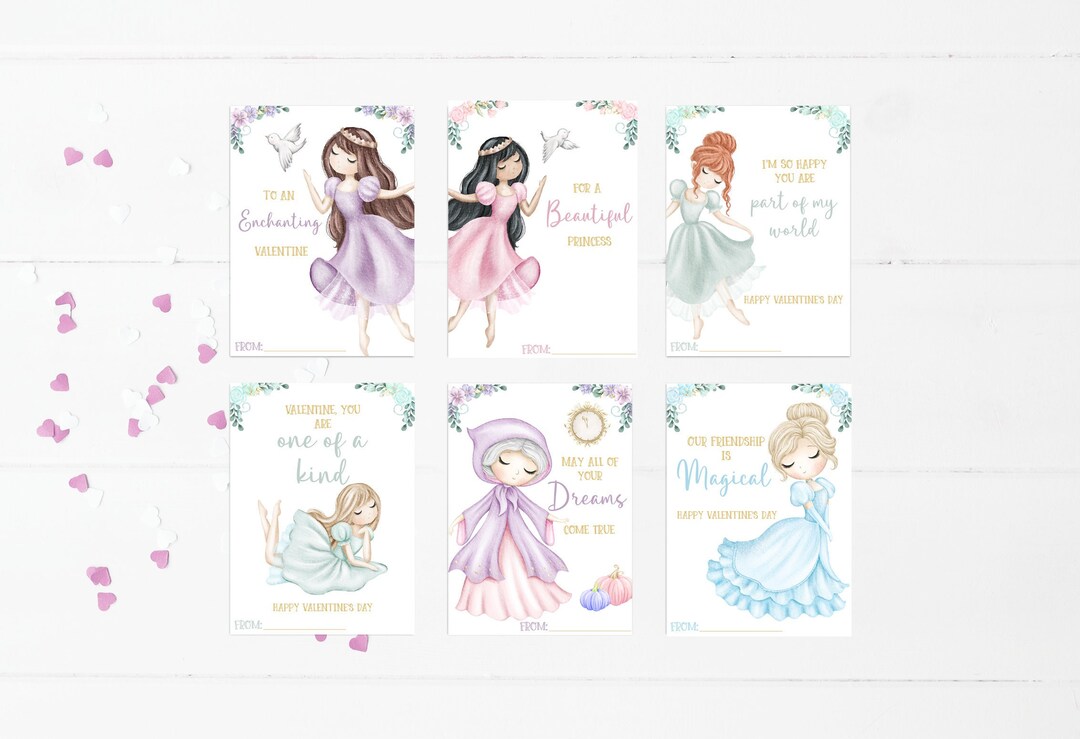 Printable Princess Valentine's Day Cards, Print at Home Classroom ...