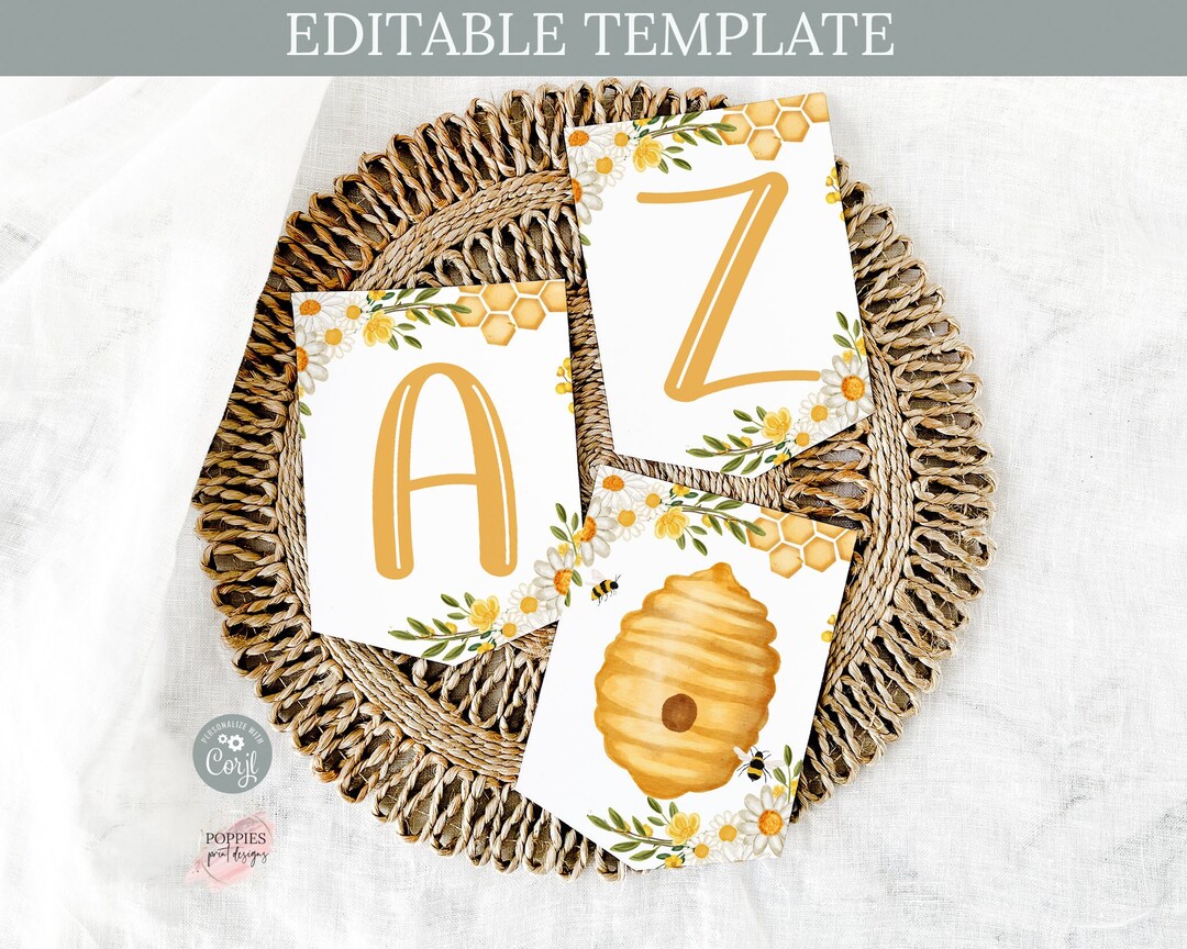 Editable Honey Bee Birthday Banner 8.5x11" Little Honey Baby Shower ...