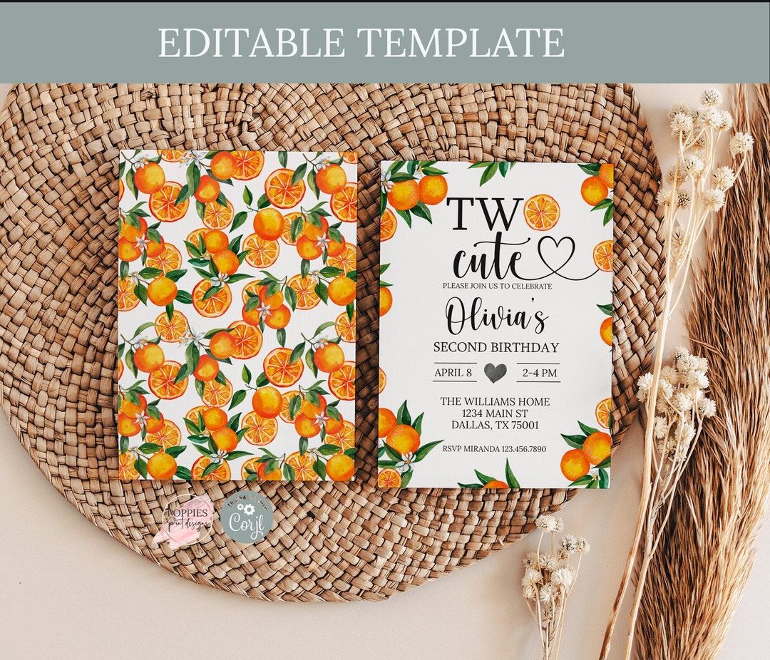 Editable Two Cute Second Birthday Invitation Little Cutie is Two Invite ...