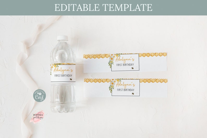 Editable Honey Bee Birthday Party Bottle Label Honey Bee Baby - Etsy