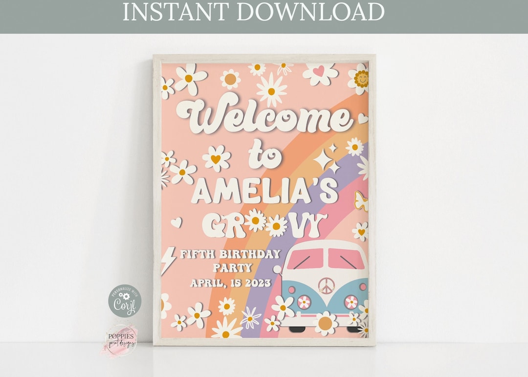 Editable Groovy Party Welcome Sign Groovy One Birthday Sign Daisy ...