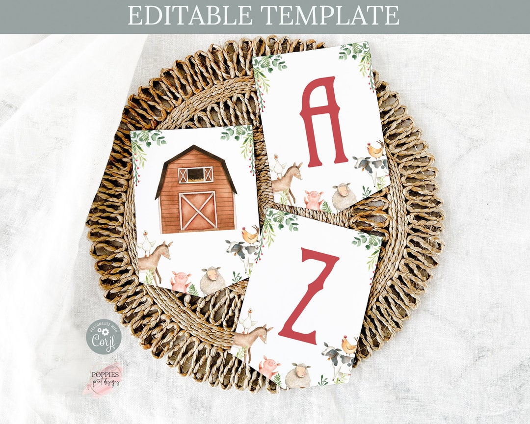 Editable Barnyard Animal Banner 8.5x11" Brown Barn Birthday Bunting ...
