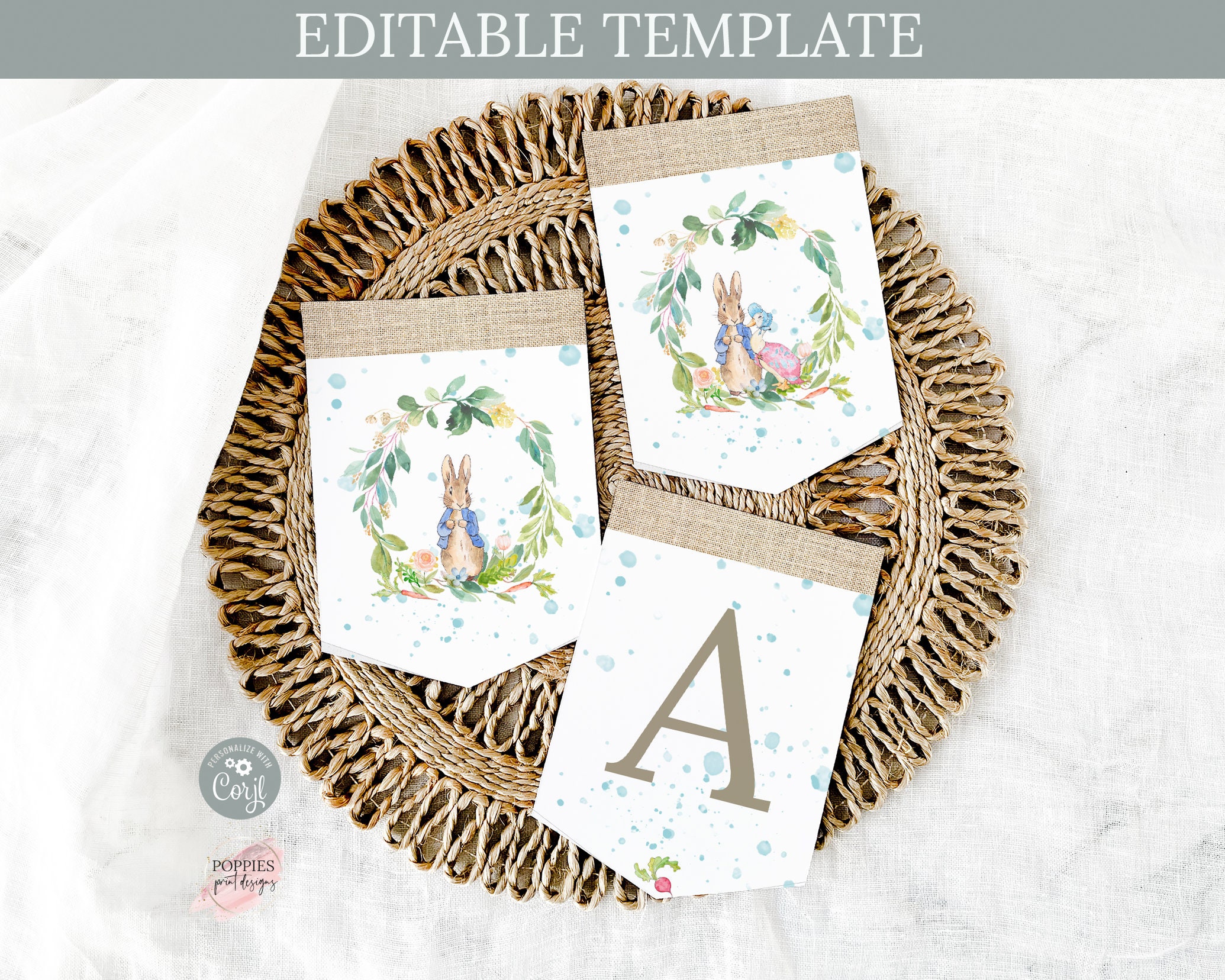 Editable Peter Rabbit Banner 8.5x11" Flopsy Bunny Birthday Bunting ...