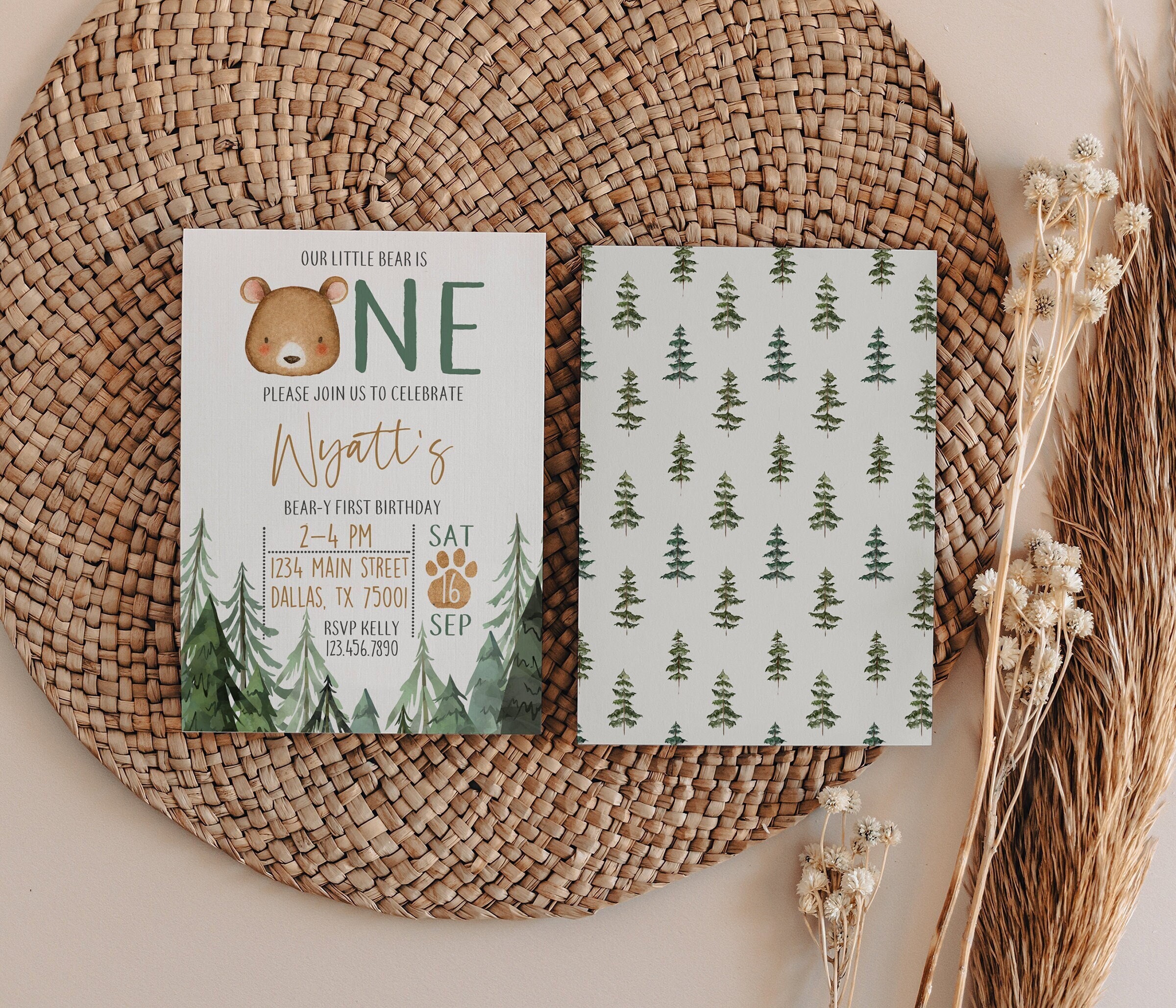 Teddy Bear First Birthday Invitation, Bear-y 1st Editable Invite ...