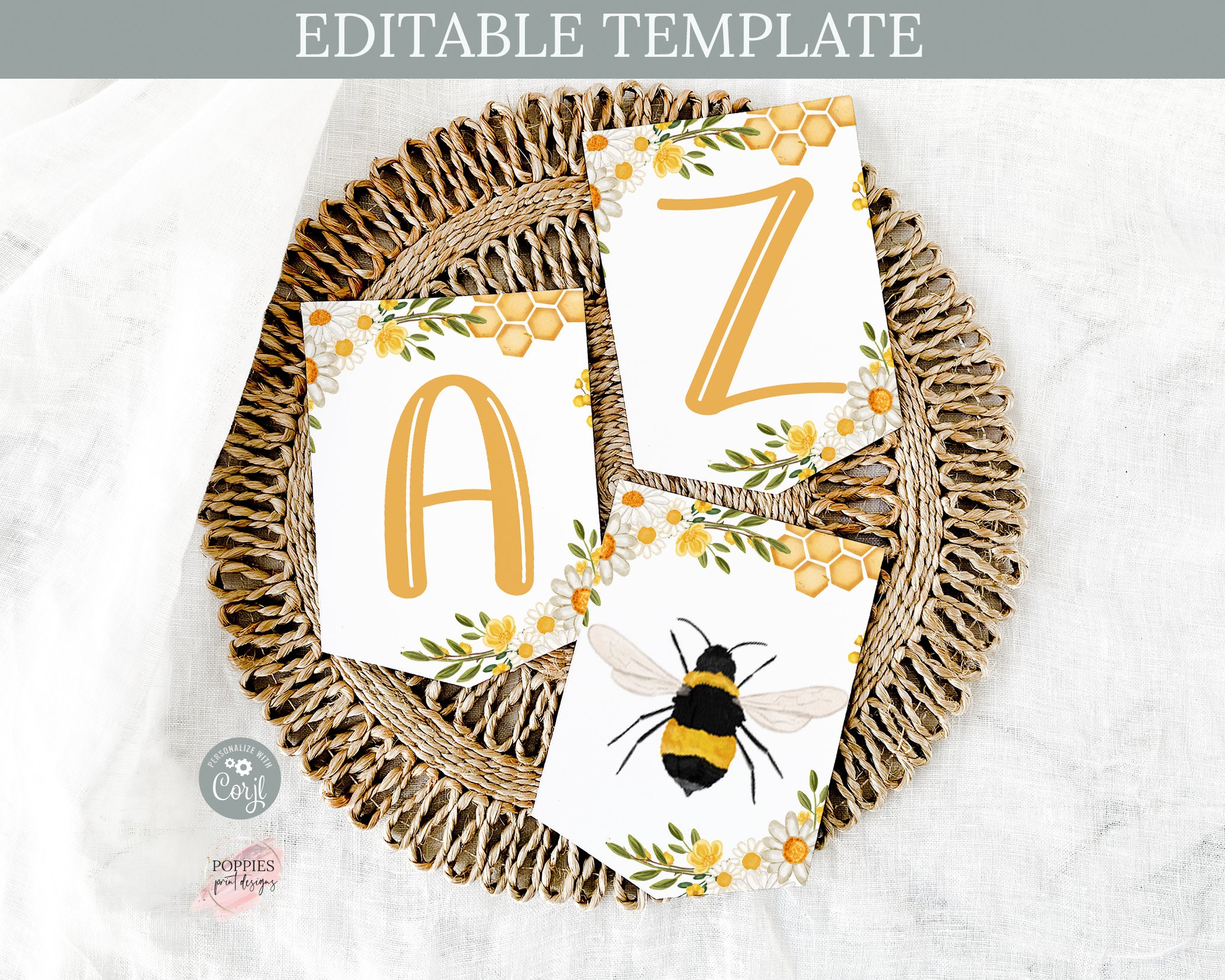 Editable Honey Bee Birthday Banner 8.5x11" Little Honey Baby Shower ...