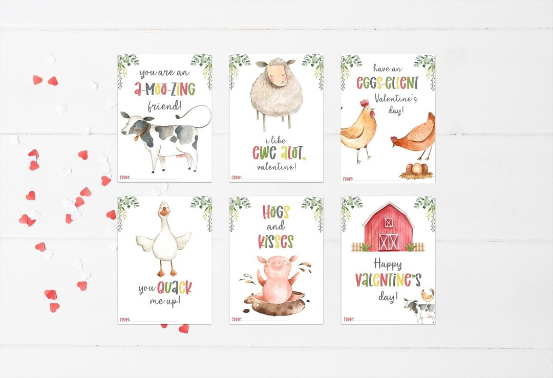 Printable Gender Neutral Farm Animal Valentine's Day Cards Print at ...