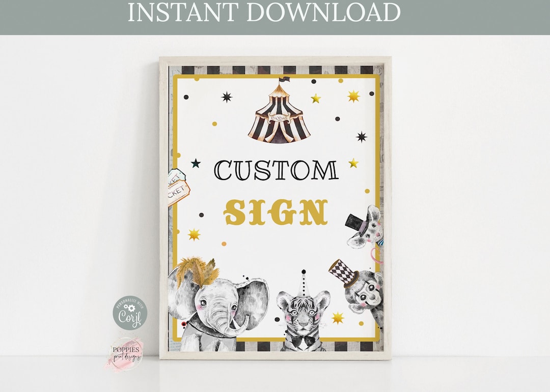 Editable Circus Birthday Party Custom Sign Carnival Birthday Custom ...