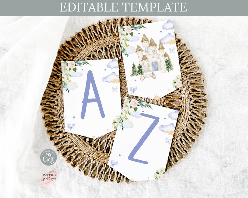 Editable Princess Castle Birthday Banner 8.5x11 Fairytale Bunting ...