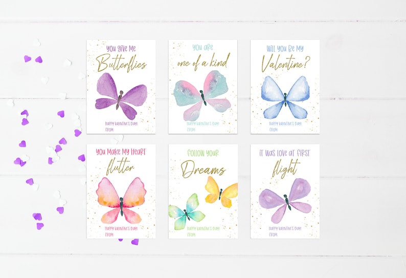 Printable Butterfly Valentine's Day Cards, Print at Home Classroom ...