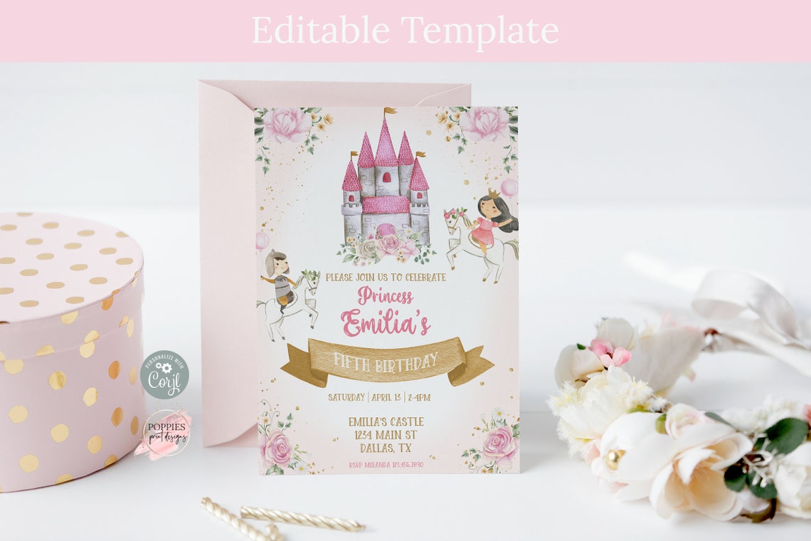 Editable Castle Fairy Tale Birthday Invitation, Once Upon a Time ...