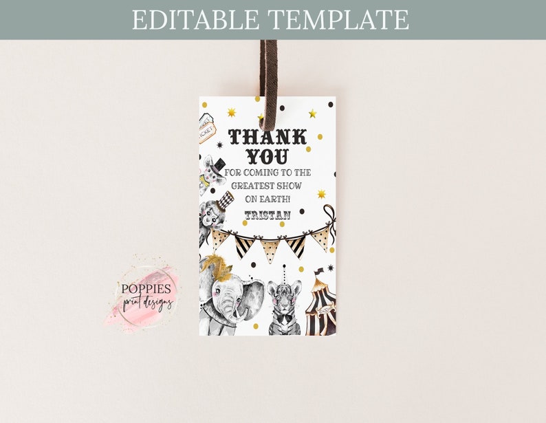 Editable Circus Birthday Party Favor Tag, Carnival Birthday Thank You ...
