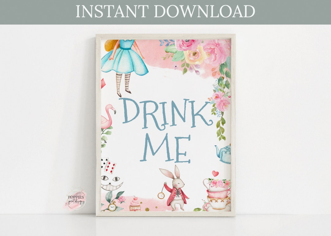 Drink Me Sign Alice in Wonderland Birthday Onederland Birthday Sign ...