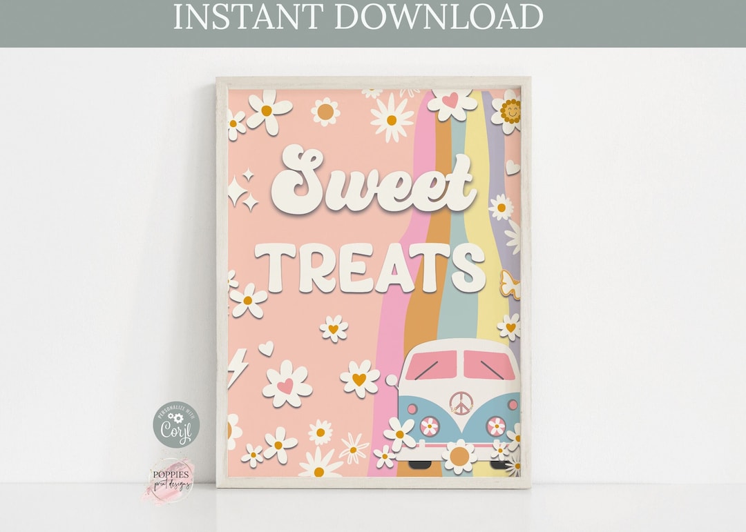 Groovy Sweet Treats Sign Retro Birthday Party Food Sign Daisy Birthday ...
