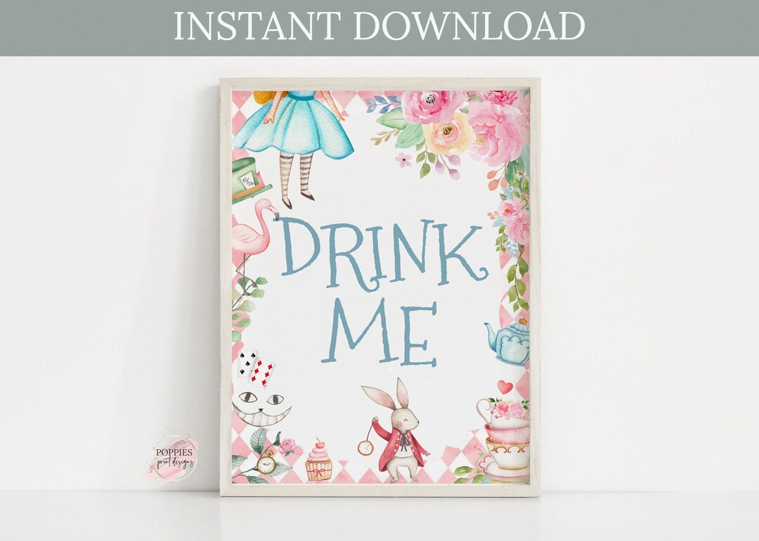 Drink Me Sign Alice in Wonderland Birthday Onederland Birthday Sign ...