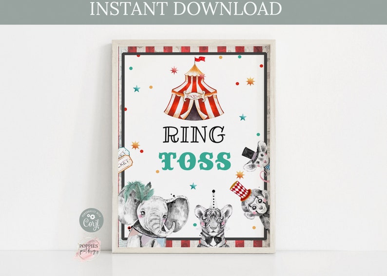 Circus Party Sign, Ring Toss Party Sign, Carnival Birthday Decor ...