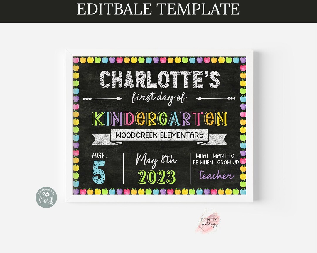 Editable First Day of School Chalkboard Sign, Back to School Poster ...