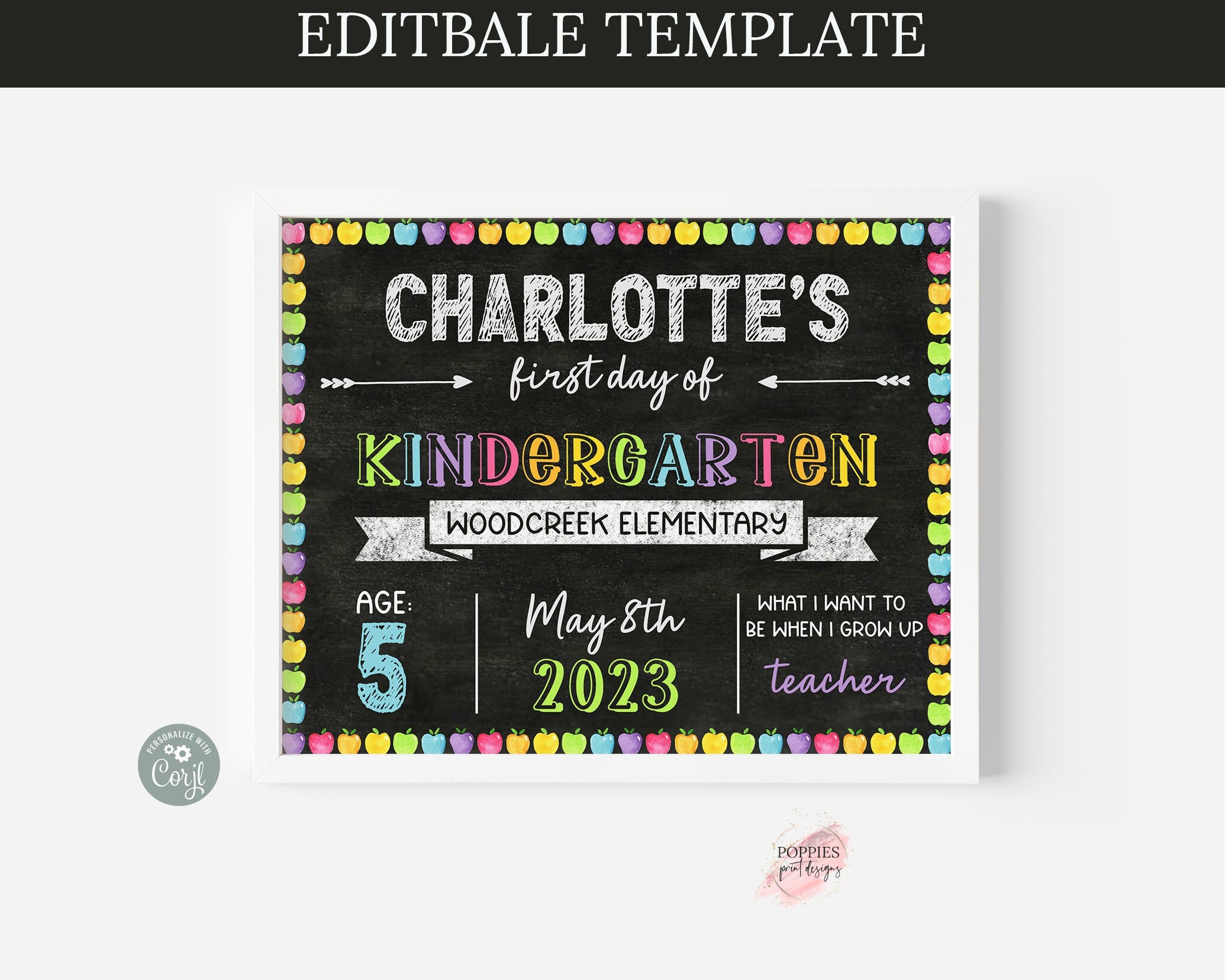 Editable First Day of School Chalkboard Sign, Back to School Poster ...