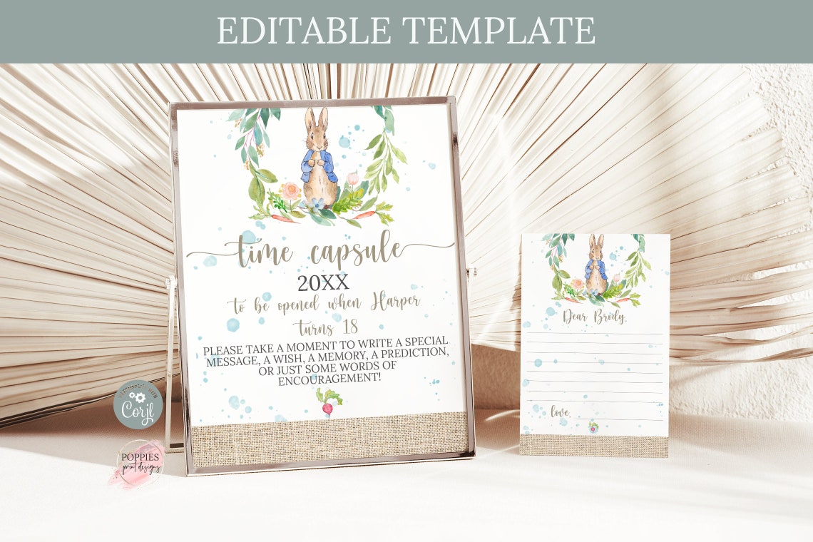 Editable Peter Rabbit Time Capsule Birthday Printable Sign Peter Rabbit ...