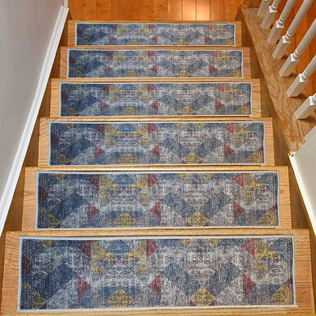Geometric Stair Treads Rug, Stair Carpet, Aesthetic Stair Runner, Ultra ...