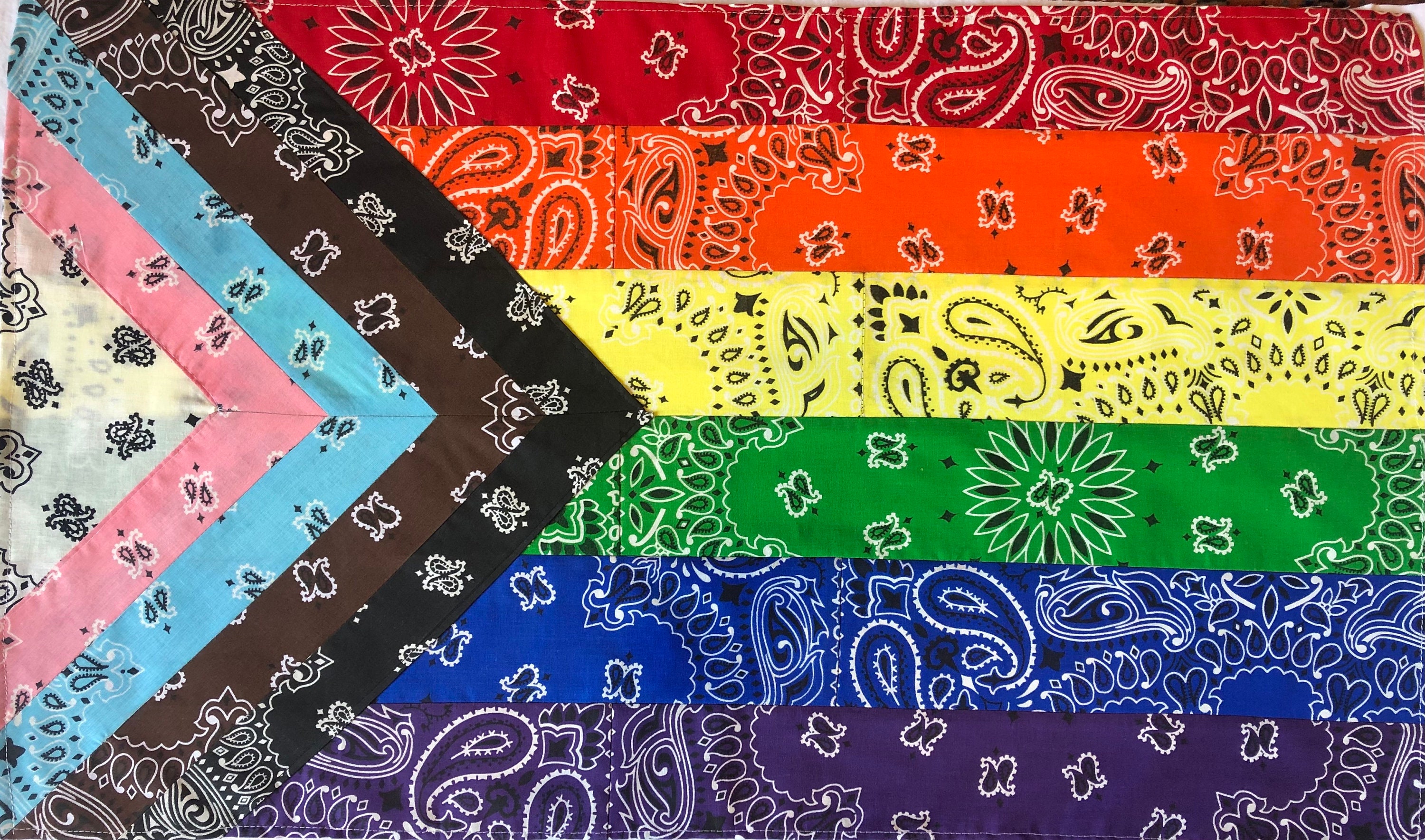 Progress Pride Flag Art Piece for Wall Made From Bandanas - Etsy